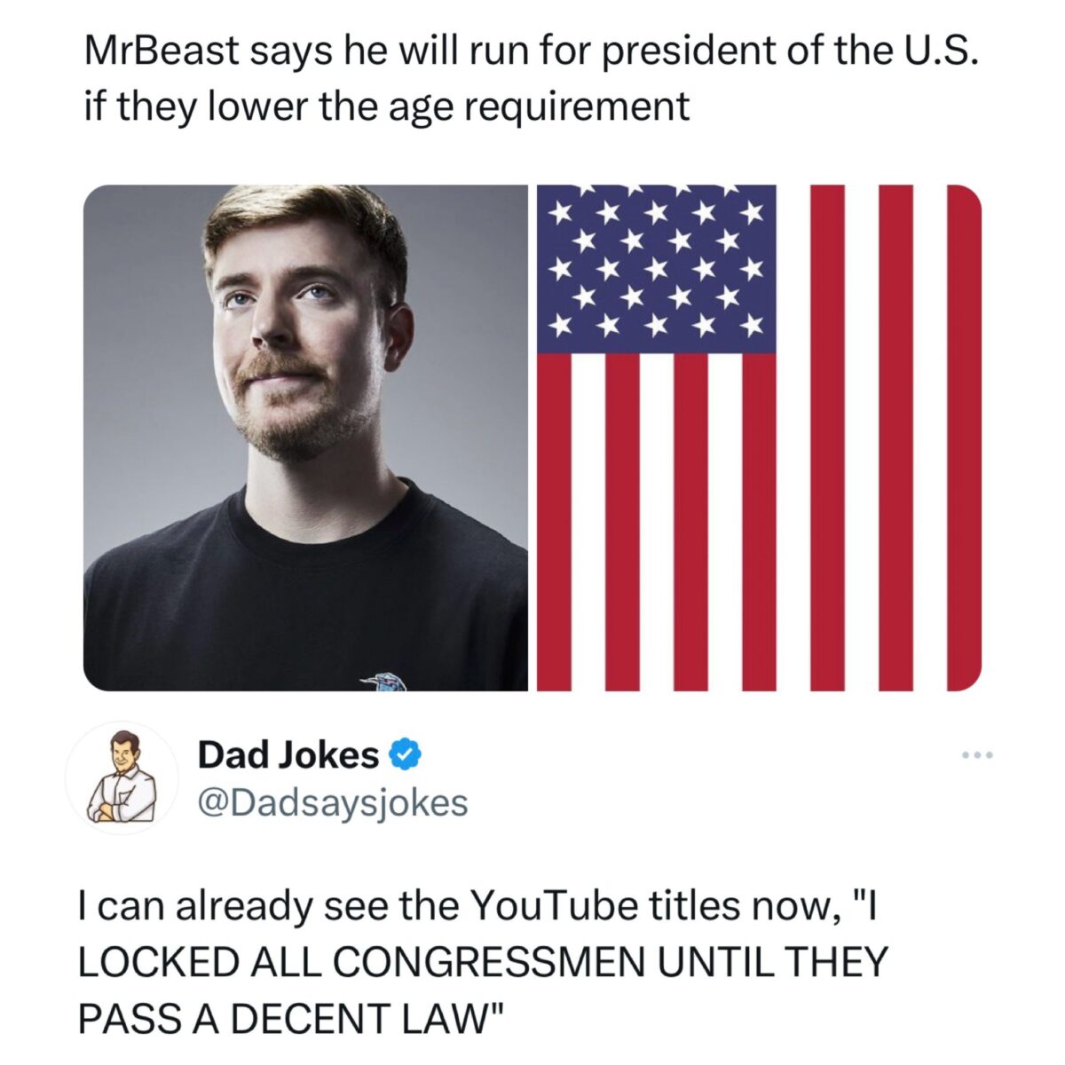 MrBeast has announced he’ll run for president “if they lower the age ...