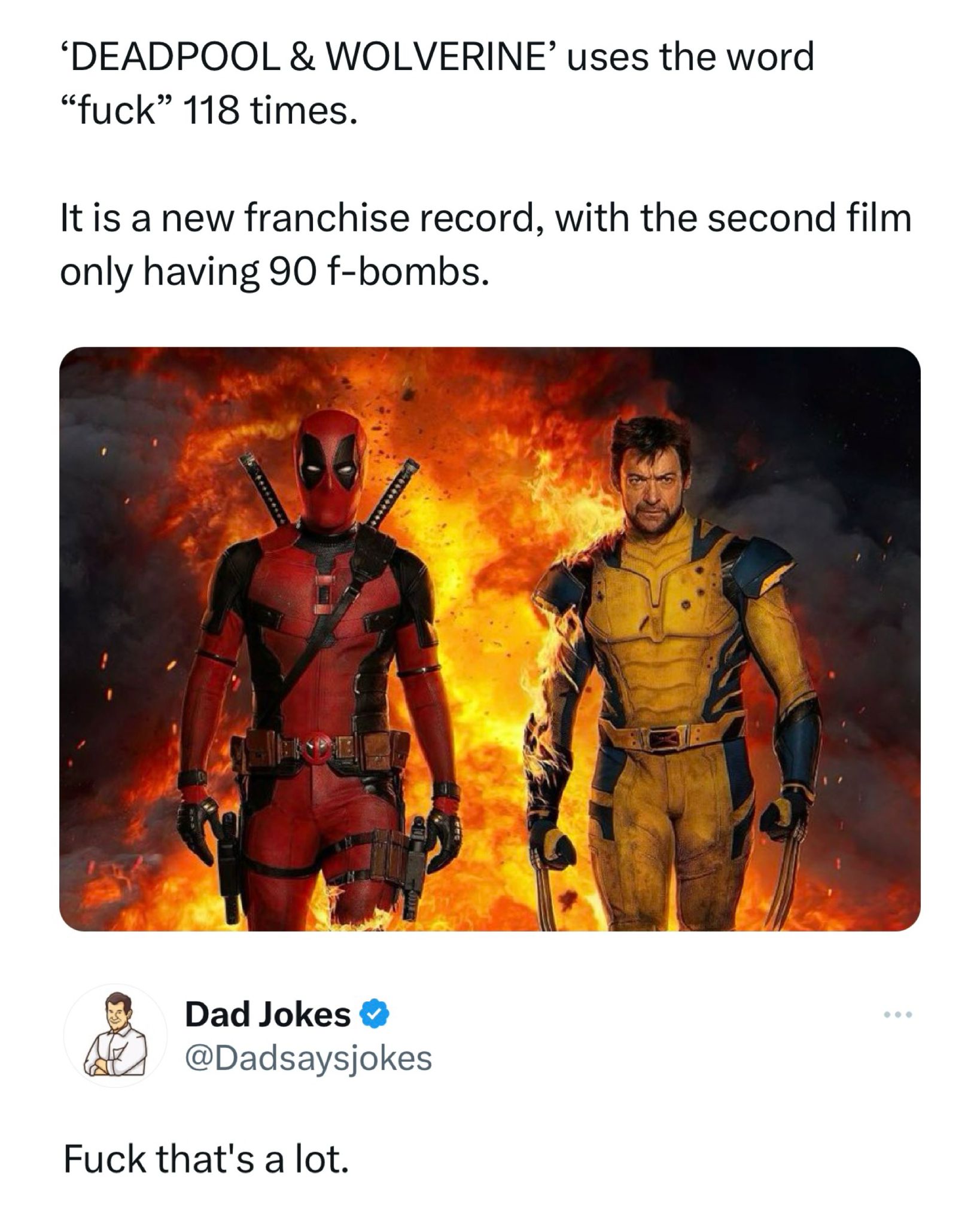 Deadpool and Wolverine all-time franchise record for the f-word - Pubity