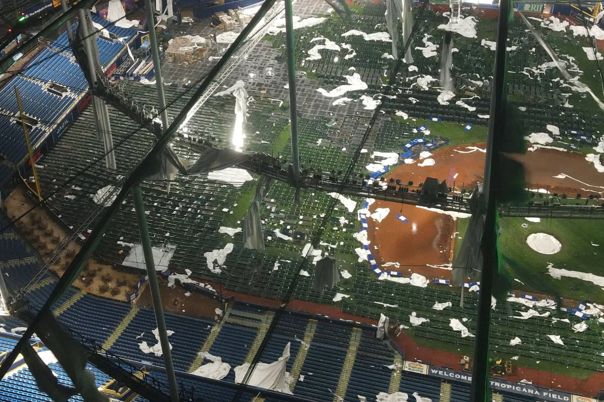 Full view of Tropicana Field damage shows huge scale of Hurricane ...